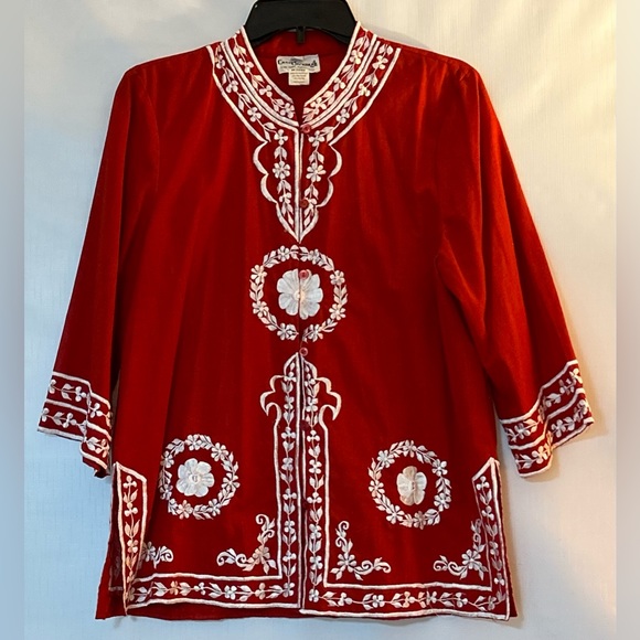 Casa Cavanagh | Tops | Casa Cavanagh Red With White Embroidery Button ...